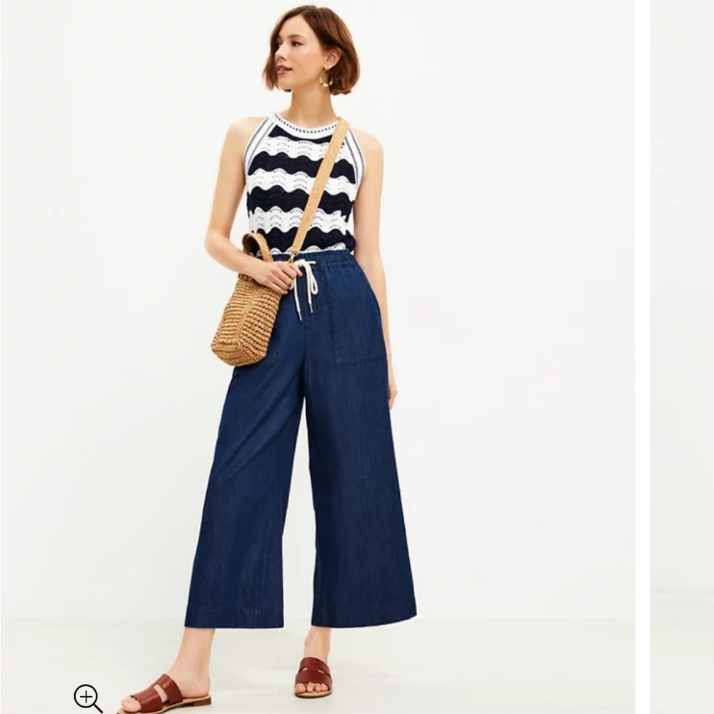 Loft High Rise Pull On Wide Leg Drawstring Vivid Dark… - Gem